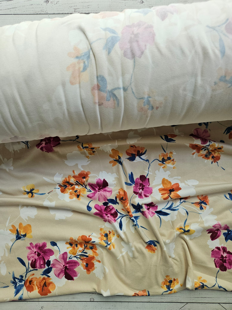 Tan Floral Double Brushed Poly (DBP) Knit {by the half yard} – Alyssa ...