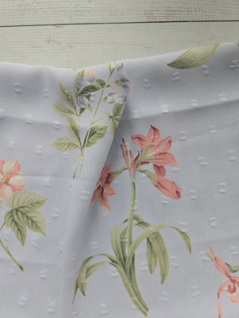 Light Blue Spring Floral Stems Opaque Swiss Dot 100% Polyester {by the ...