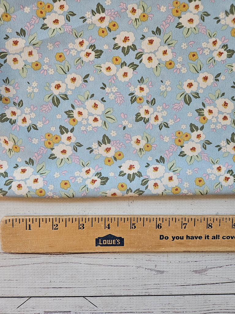 Light Blue, Cream & Pink Floral Silky Polyester {by the half yard ...