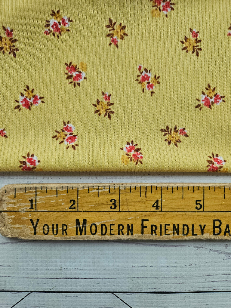 Mustard & Pink Petite Floral Mini Rib Knit {by the half yard} – Alyssa ...