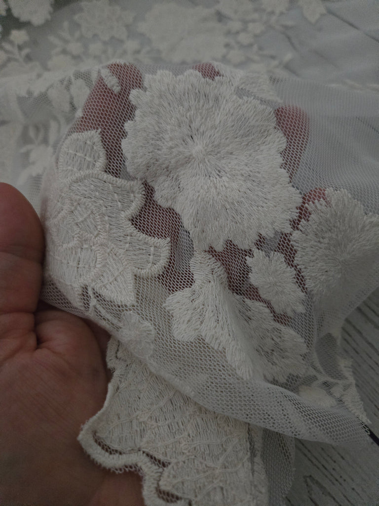 Cream Floral Embroidered Mesh {by the half yard} – Alyssa May Design