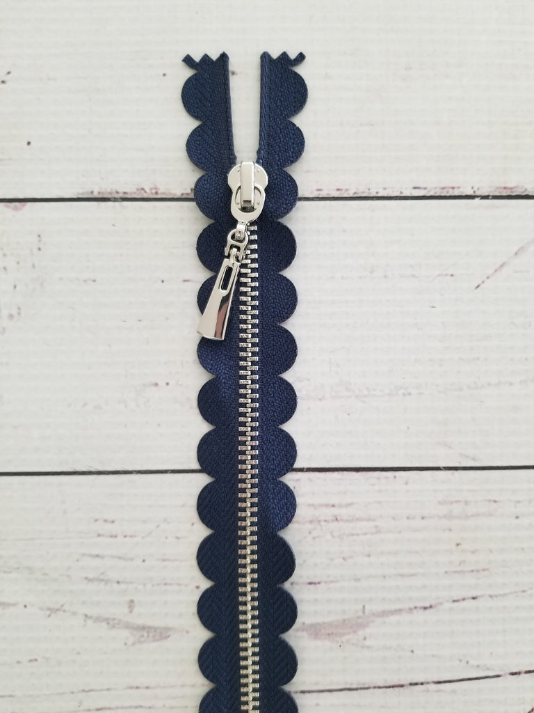 14" Navy Scallop Zipper – Alyssa May Design