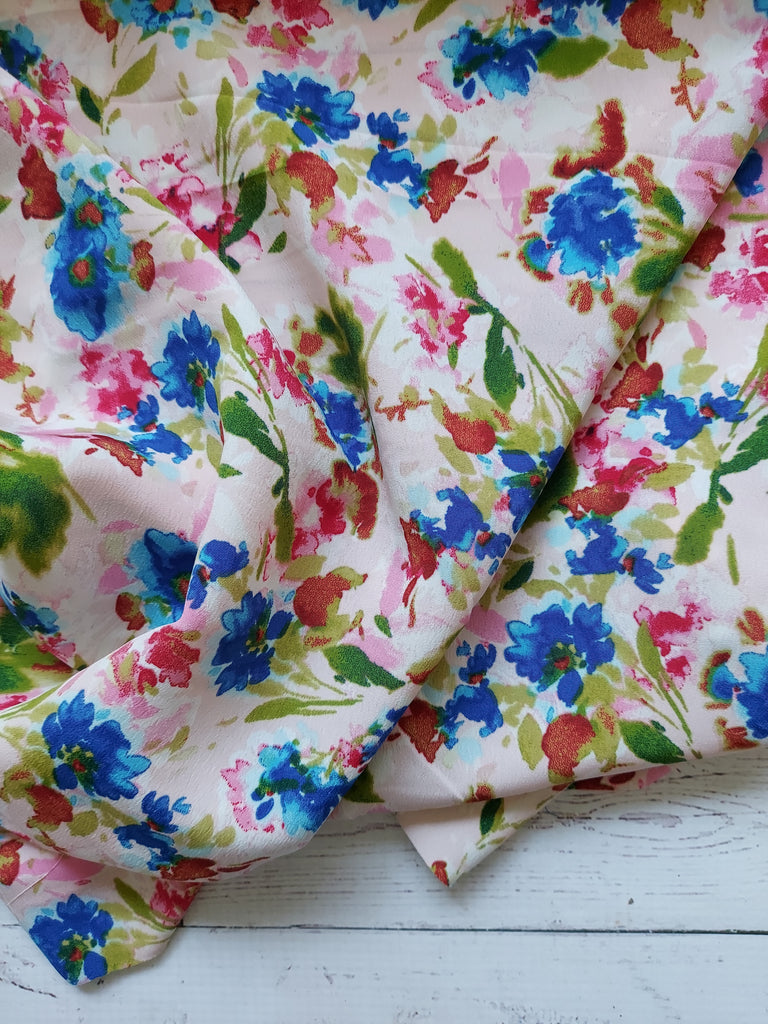 Blue & Pink Floral Polyester {by the half yard} – Alyssa May Design